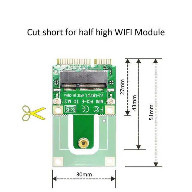 WA03 M.2 Key E to Mini PCIe WiFi Adapter - Supports M.2 WiFi 4/5/6/6e/7 ...