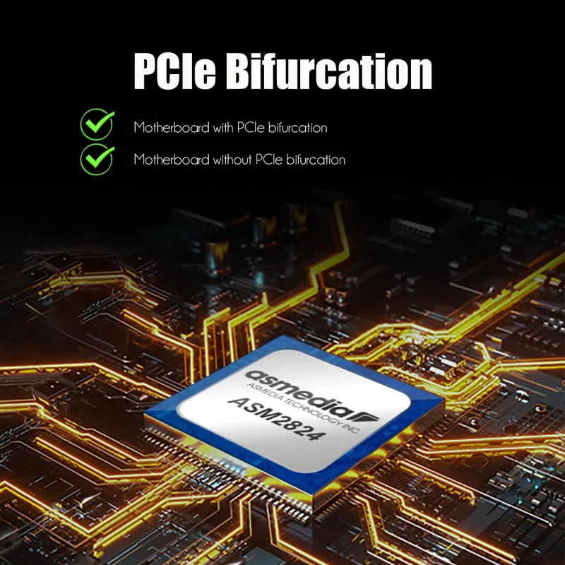 PA40 Quad M.2 NVMe PCIe 3.0 X8 Adapter with ASM 2824 PCIe Bifurcation ...