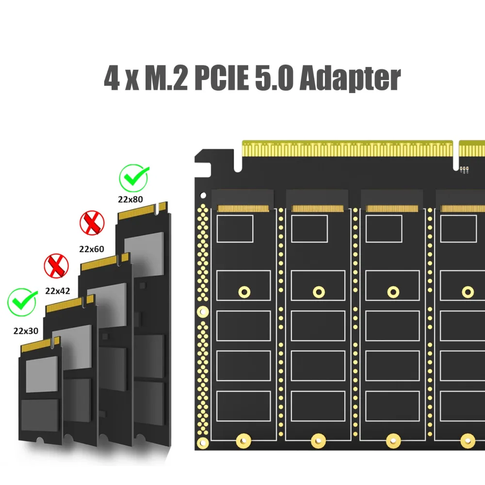PA54 Quad M.2 NVMe to PCIe 5.0 X16 Adapter, Up to 512 Gbps for AMD and ...