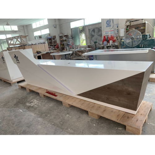 V Shape Laminate Reception Desk White Reception Table Store