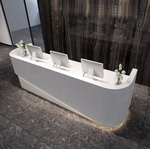 Round Corner Reception Desk Straight Shape White Corians Marble Front ...