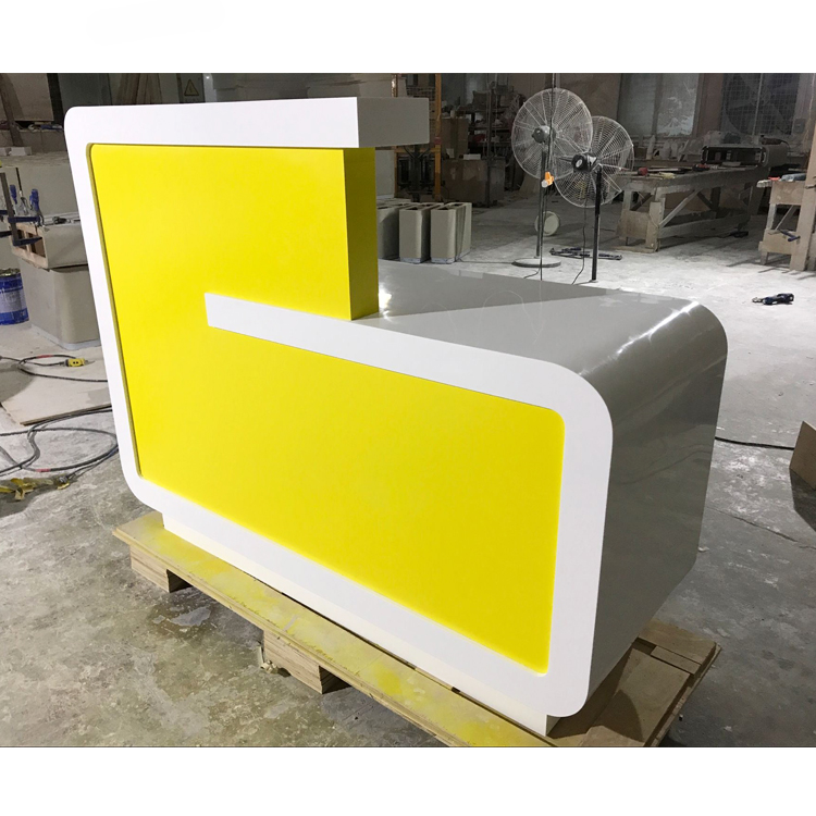 Small Size Service Table White and Yellow Reception Desk for One Person