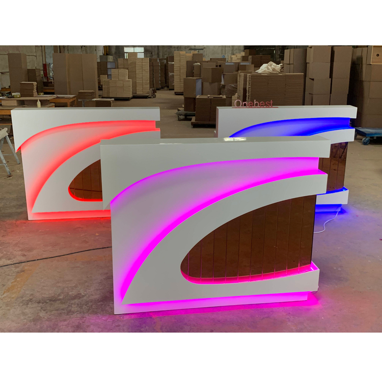 RGB Led Office Furniture White and Brown Front Desk Reception