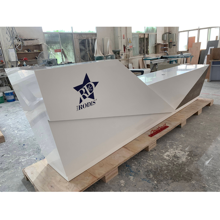 V Shape Laminate Reception Desk White Reception Table Store