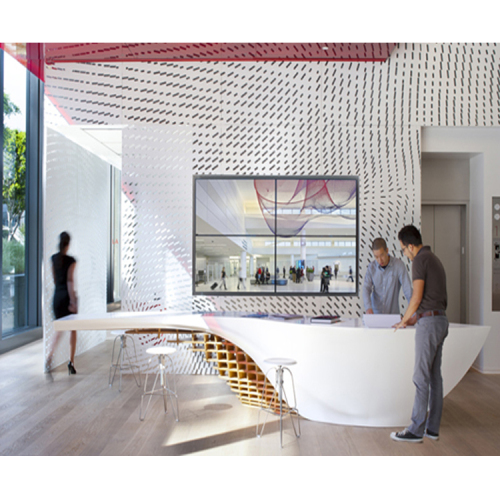 Round Curved Shape Reception Desk Made by Corian Solid Surfaces