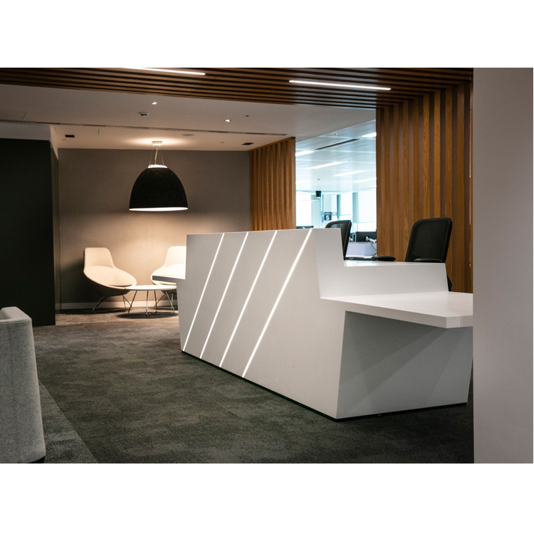 I Shaped Led Strip Reception Desk for Office Faux Stone Lobby Desks