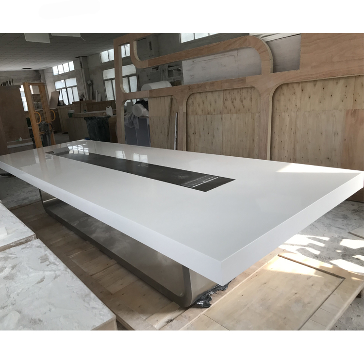 Modern Design White Corian Conference Table with Multimedia Sockets