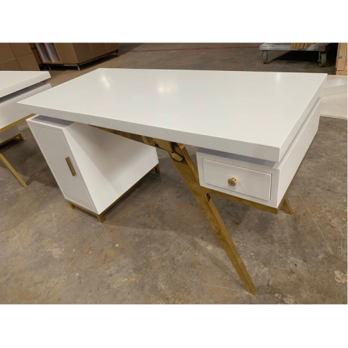 Small Gold Work Table Modern Office Desk and Chair Set