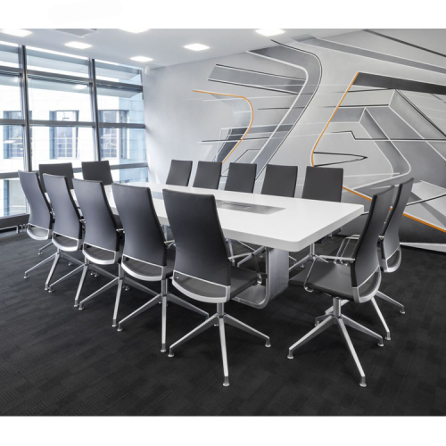 Modern Design White Corian Conference Table with Multimedia Sockets
