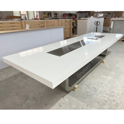 Modern Design White Corian Conference Table with Multimedia Sockets