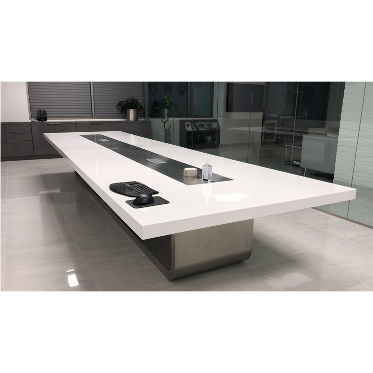 Modern Design White Corian Conference Table with Multimedia Sockets