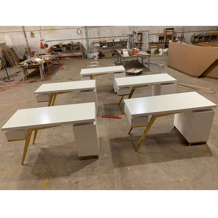 Small Gold Work Table Modern Office Desk and Chair Set