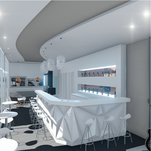 Diamond Shape Bar Counter Set White Corian Solid Surface Cafe Counter Bar