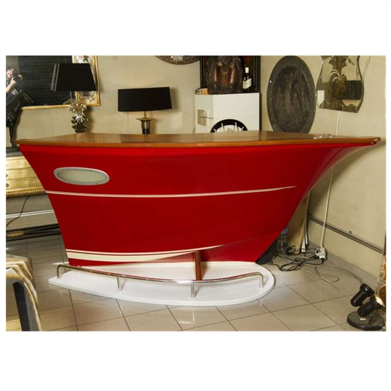 Red Front Counters Boat Shape House Bar Modern Bar Counter