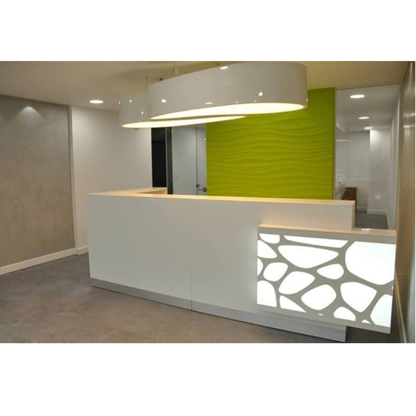 Translucent Stone Led Reception Counter White Glass Reception Desk