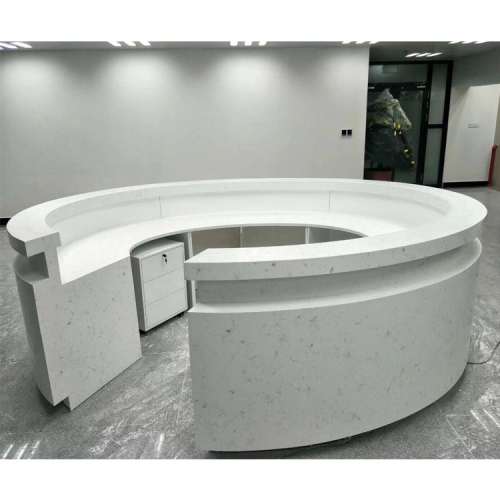 Front Lobby Counter Quartz Stone Round Reception Desk Furniture