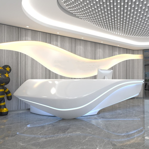 Round Curved Shape Reception Desk Made by Corian Solid Surfaces