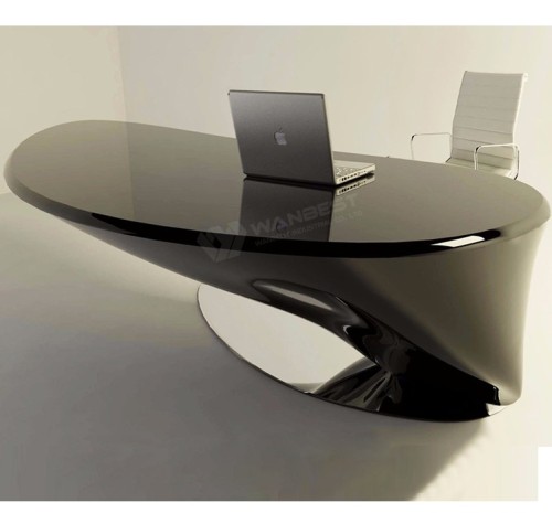 Oval Shape Small Office Furniture Office Desk Wood Panel