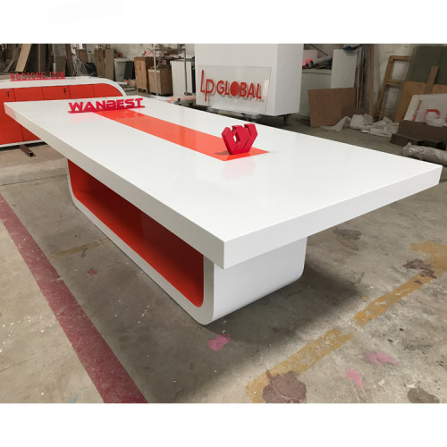 In Stock Design White and Orange Conference Table Office Furniture