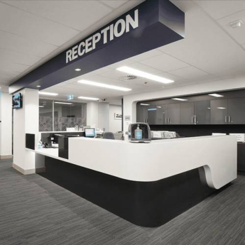 Hospital Inforamtion Service Counter Modern Black Corian Reception Desk