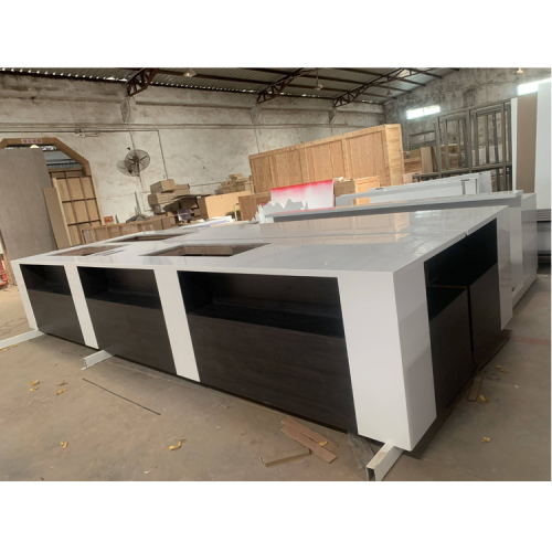 Large Size Buffet Bar Counter Set White Corian and Wood Bar Furniture
