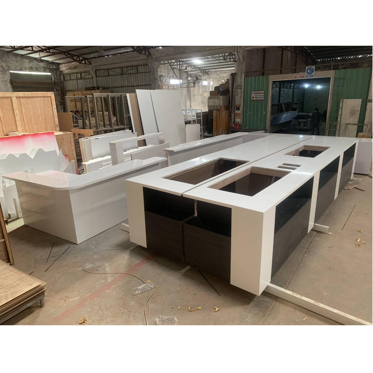 Large Size Buffet Bar Counter Set White Corian and Wood Bar Furniture