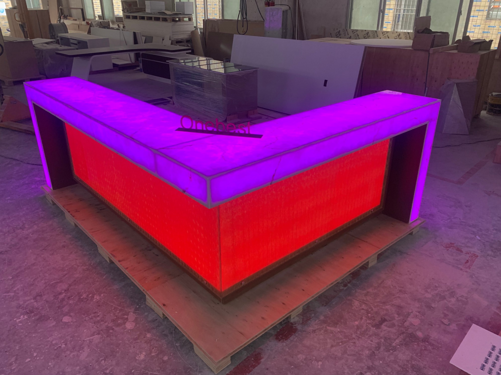 L Shape Glass Pattern Countertops Led Disco Bar Counter