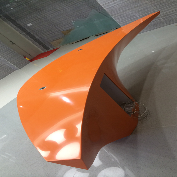 Orange Color Corian Stone Curved Screen Reception Desk Furniture