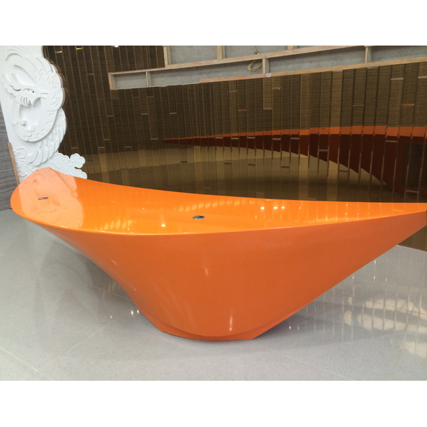 Orange Color Corian Stone Curved Screen Reception Desk Furniture
