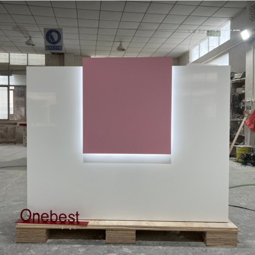 Mini Size Led Furniture Pink Color Shop Counter Reception Desk