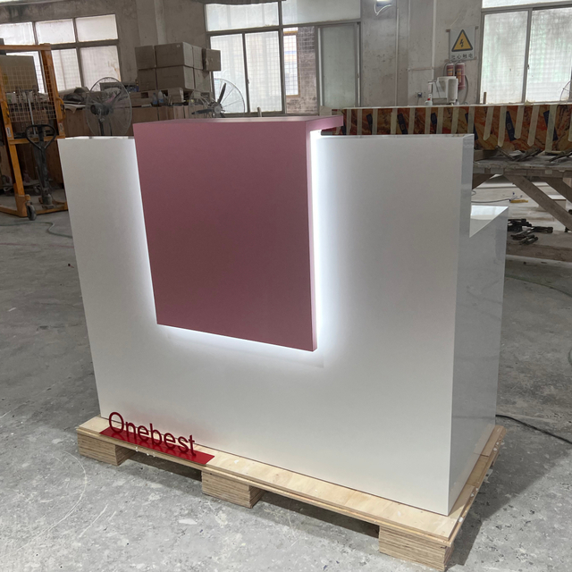 Mini Size Led Furniture Pink Color Shop Counter Reception Desk