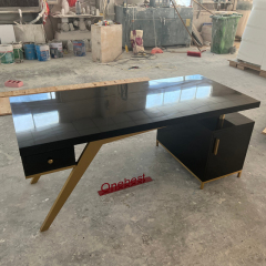Black Folding Office Desk Modern Boss Office Table Gold Base