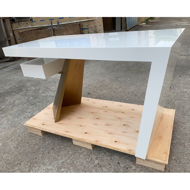 4 Feet Home Office Desk White Corian Study Table with Gold Leg