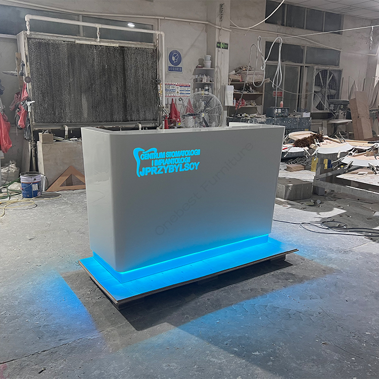 Mini Cashier Counter Backlit Logo Dental Hospital Reception Desk Furniture