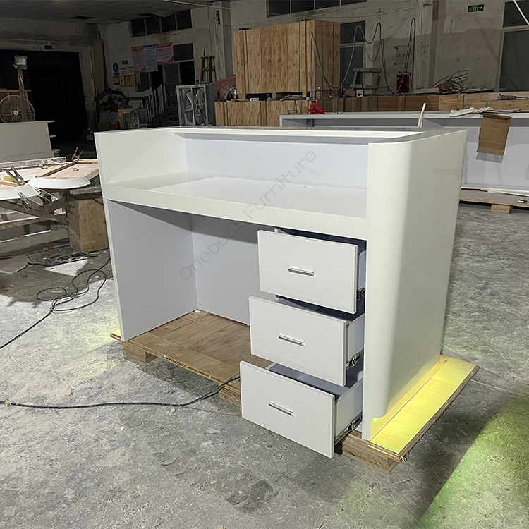 Mini Cashier Counter Backlit Logo Dental Hospital Reception Desk Furniture