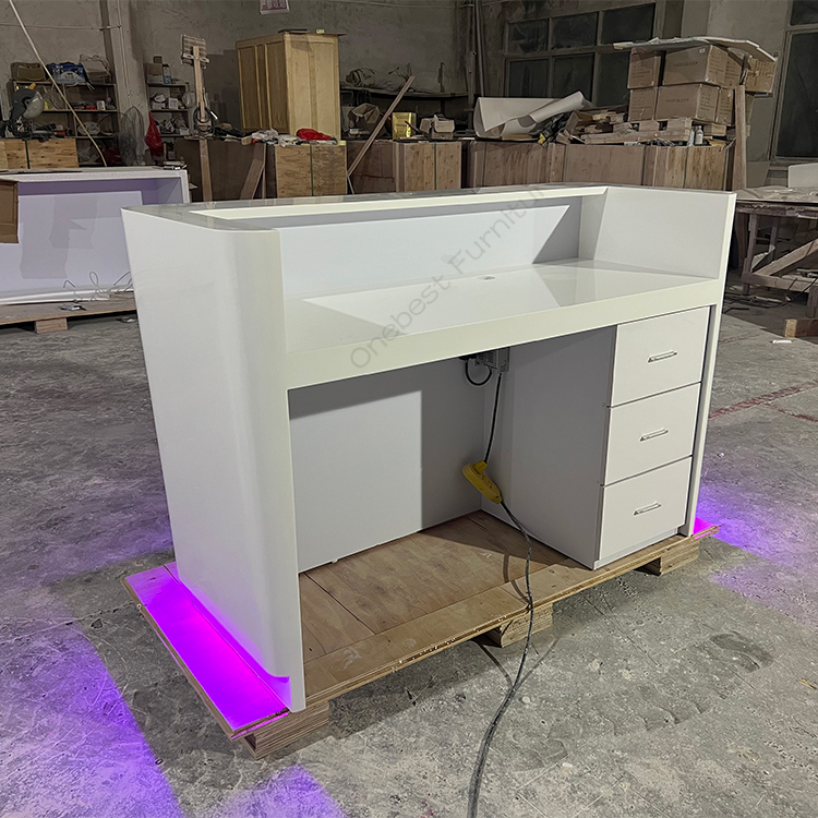 Mini Cashier Counter Backlit Logo Dental Hospital Reception Desk Furniture