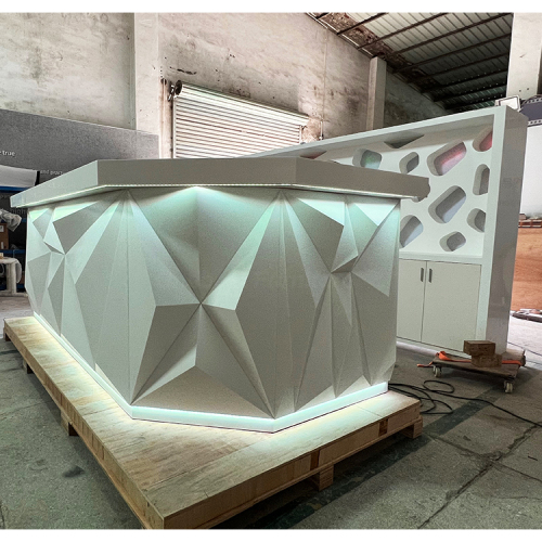 White Artificial Stone Boba Tea Counter Bar LED Hotel Kitchhen Bar Counters