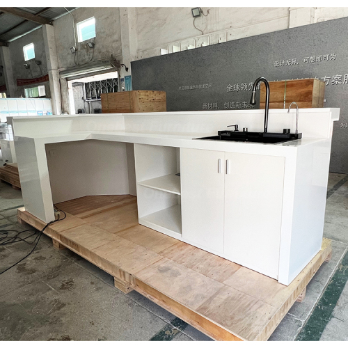 White Artificial Stone Boba Tea Counter Bar LED Hotel Kitchhen Bar Counters