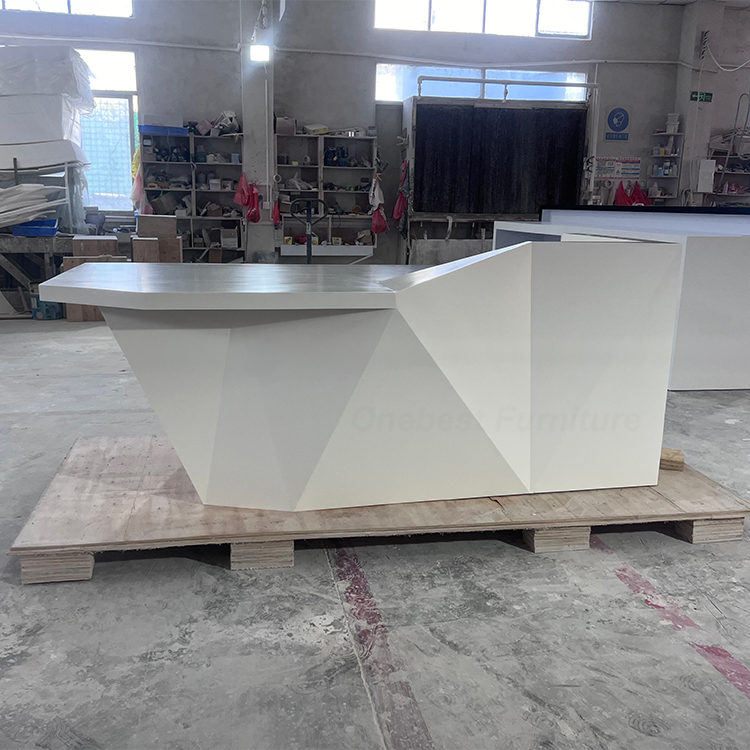8 Feet Long Spa Reception Desk Beige Color Corian Customer Service Counter