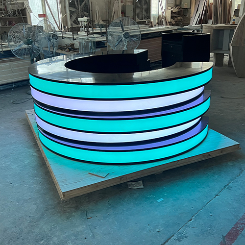 Round Ticket Counter Table Black Corian Led Light Spa Reception Desk