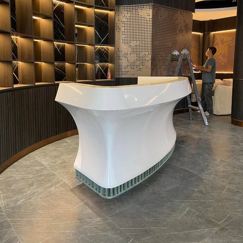 Oval Shape Trade Show Reception Desk with Back Wall for Cafe Shop