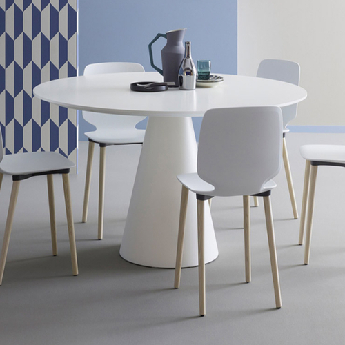 Round Solid Surface Dining Table Top Luxury Trumpet Shape Base