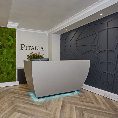 Boat Shape Front Desk Reception Counter Gray Corian Office Furniture