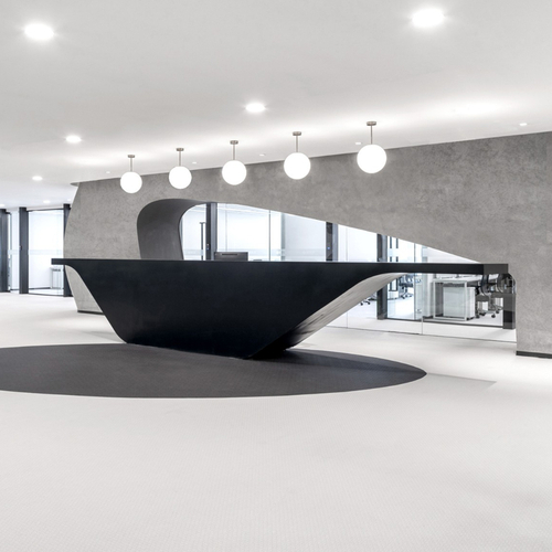 Black Solid Surface Boat Shape Office Area Reception Desk Tables