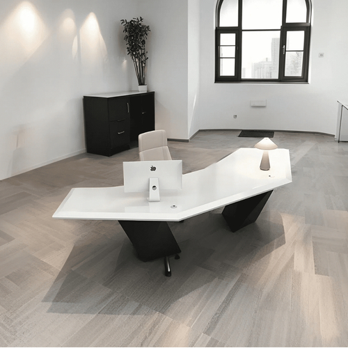 White and Black Solid Surface Basic Office Desk Home Computer Tables