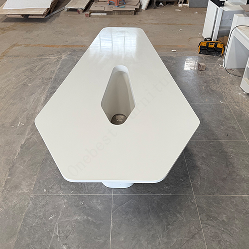 Hexagon Shape Table Top White Corian Stone Office Board Meeting ...