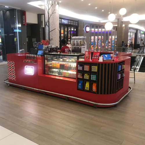 Red Corian Stone Bill Bar Counter Shopping Mall Led Kiosk Coffee Counters