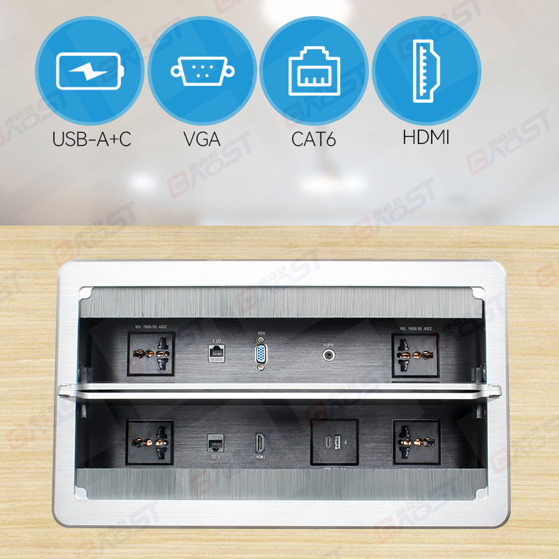 New Universal Plug Socket Double Flip Up Conference Table Socket Hidden ...