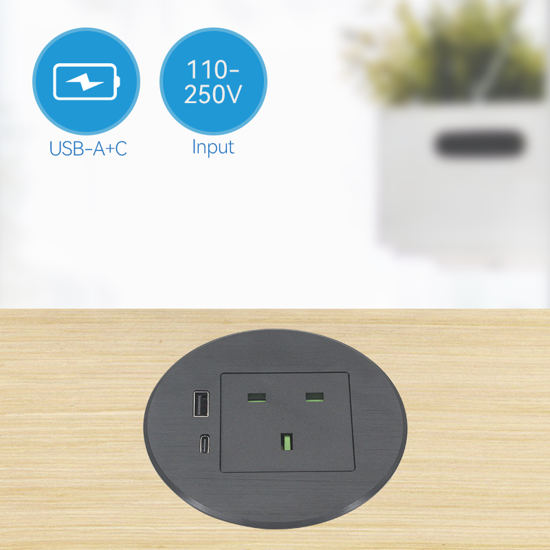 GAOST brushed black 2500 w UK electrical wire grommet with USB A type c ...