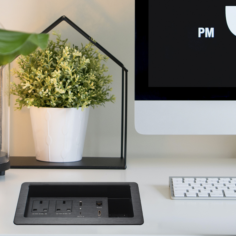 Brush Cover Desktop Socket UK flip up socket with USB A Type C ...